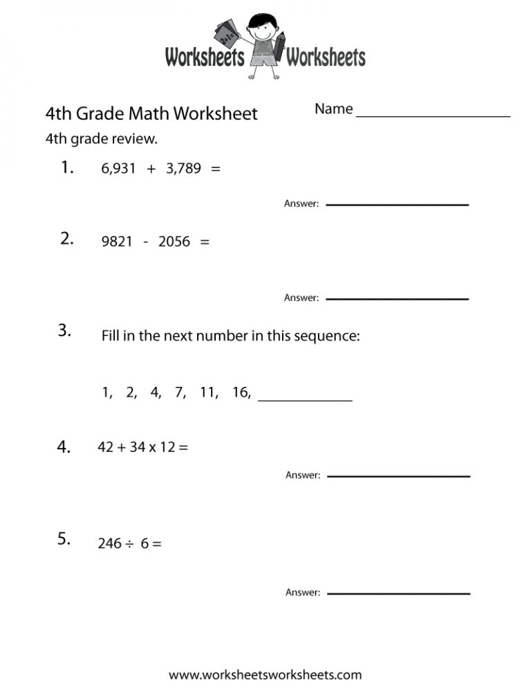 4Th Grade Math Review Worksheet Free Printable Educational 4Th Grade Math Review Worksheet Free Printable Educational