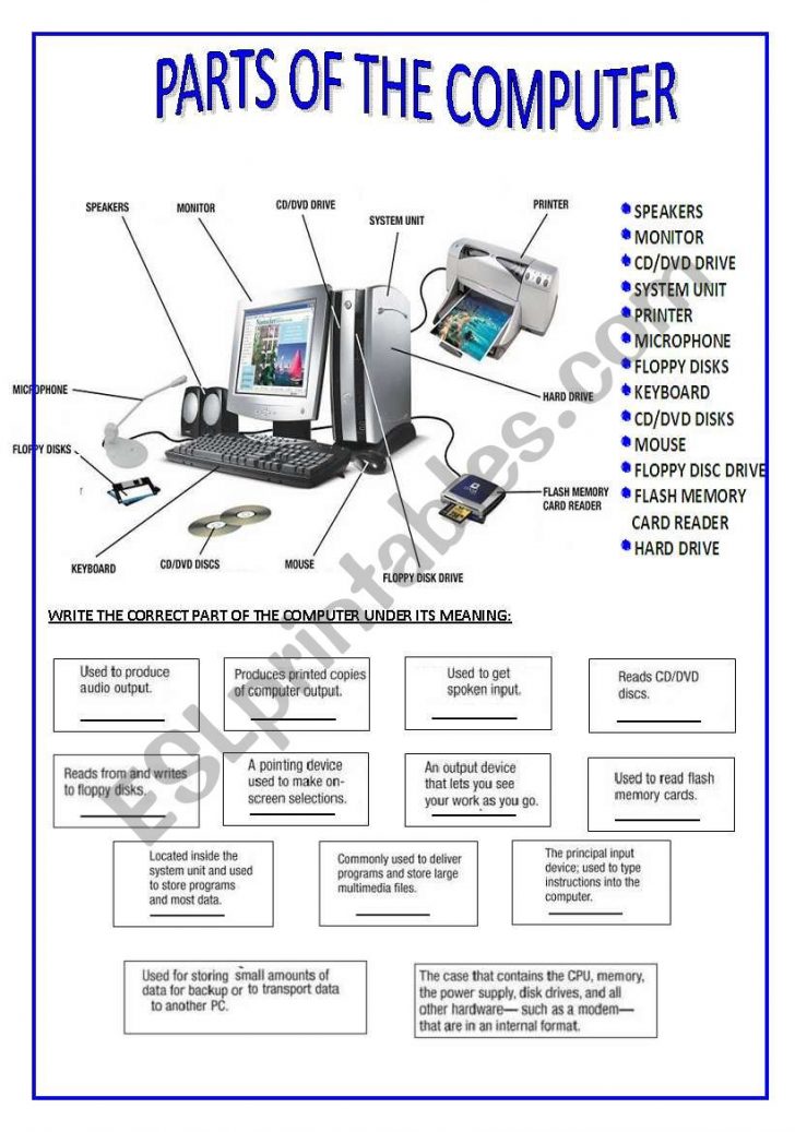 Parts Of The Computer - Esl Worksheetsilvina Joaquina | Parts Of A ...