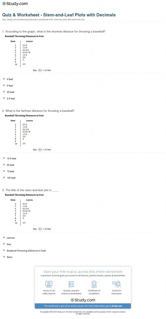 Quiz & Worksheet - Stem-And-Leaf Plots With Decimals | Study | Stem And ...